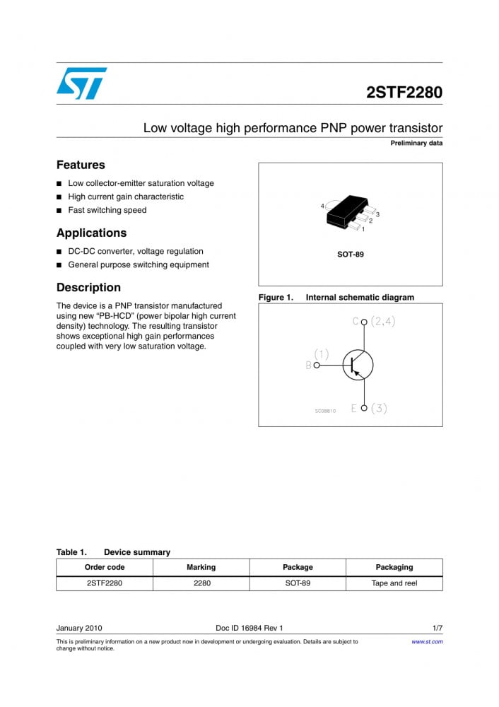 2STF2280 datasheet page 1