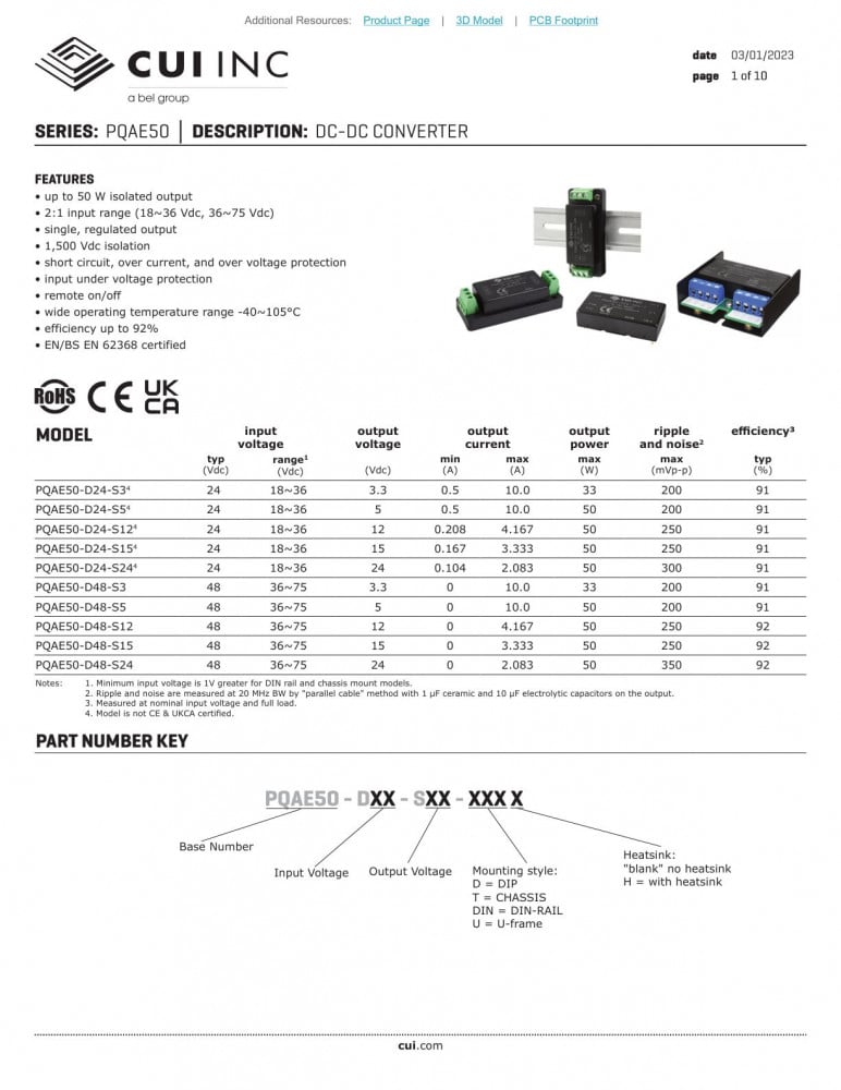 PQAE50 datasheet page 1