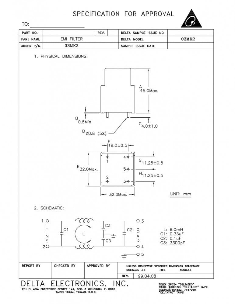DELTA 03MK2 EMI filter technical document page 1