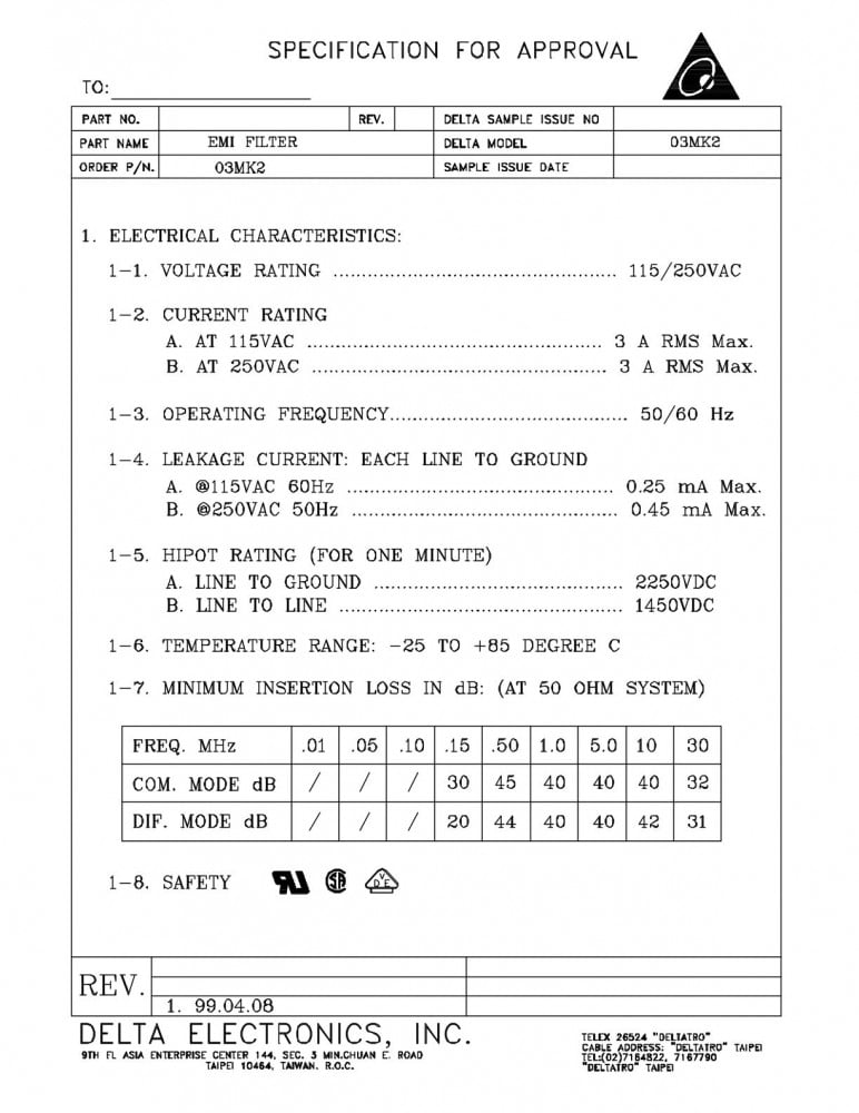 DELTA 03MK2 EMI filter technical document page 2
