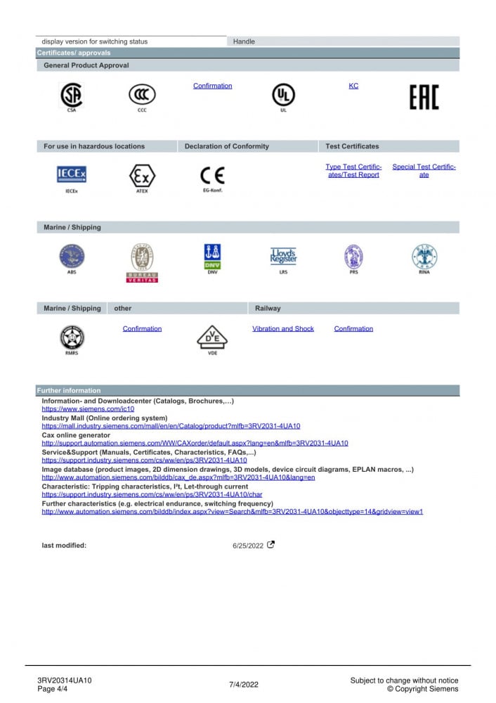 3RV20314UA10 product documentation page 4
