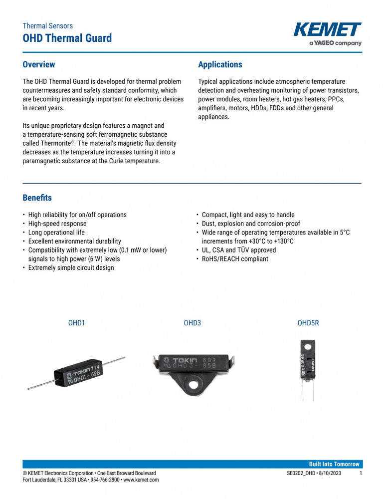 KEMET OHD Thermal Guard document page 1