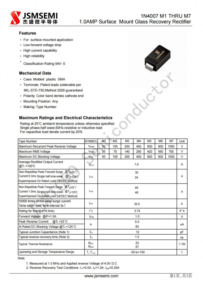 JSMSEMI 1N4001 M1 datasheet page 1