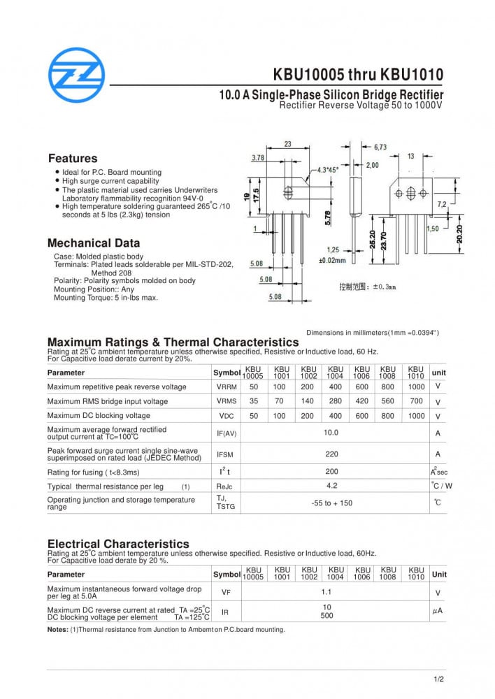KBU1006 datasheet page 1