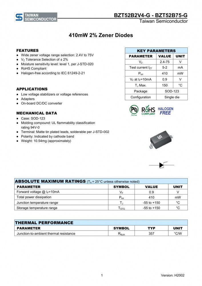 BZT52B8V2-G datasheet page 1