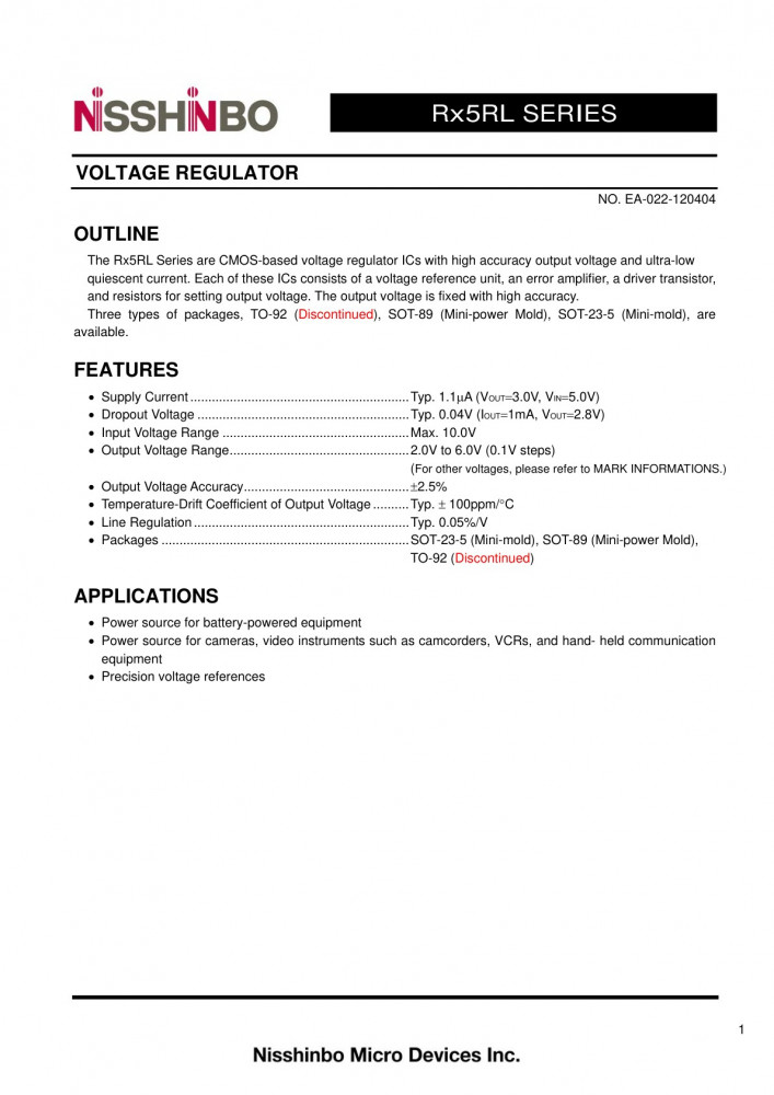 RH5RL datasheet page 1