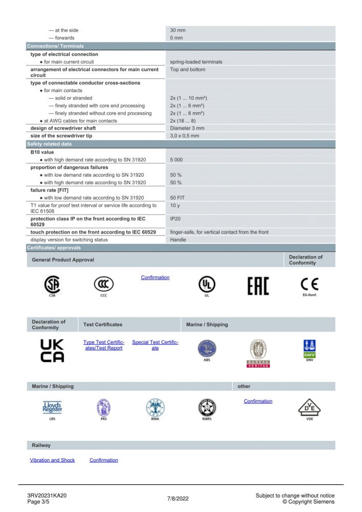 3RV20231KA20 technical document page 3