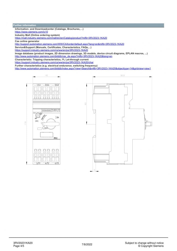 3RV20231KA20 technical document page 4