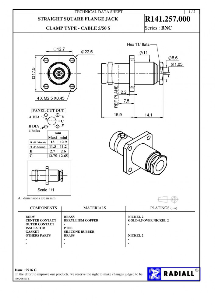 Radiall R141257000 technical document, page 1