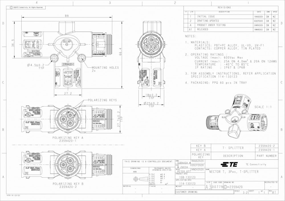 TE Connectivity 2359420-2 controlled drawing preview