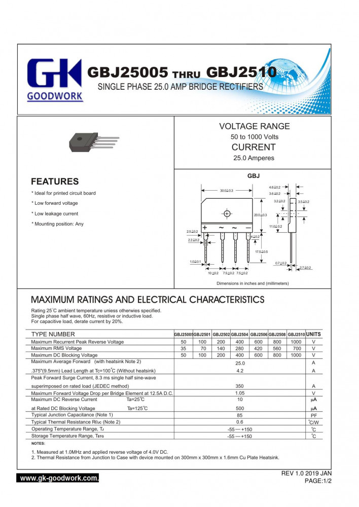 GOODWORK GBJ2510 datasheet page 1