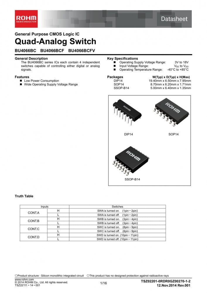 BU4066BCF-E2 datasheet page 1