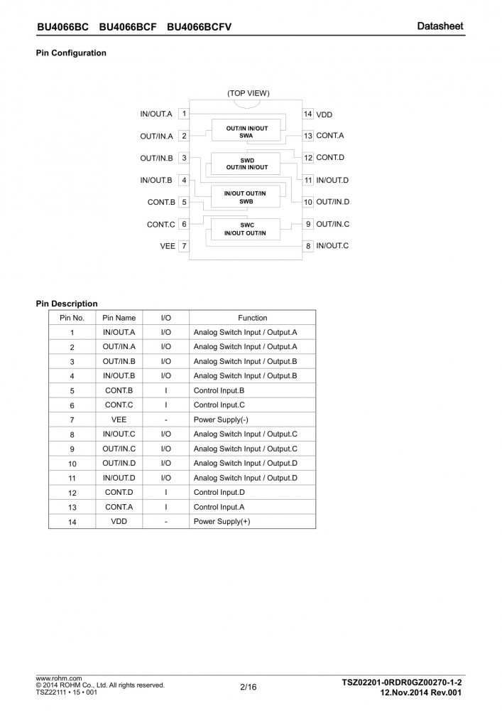 BU4066BCF-E2 datasheet page 2