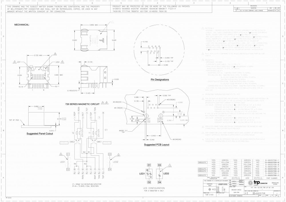 Bel Fuse 5-6605758-1 technical document page