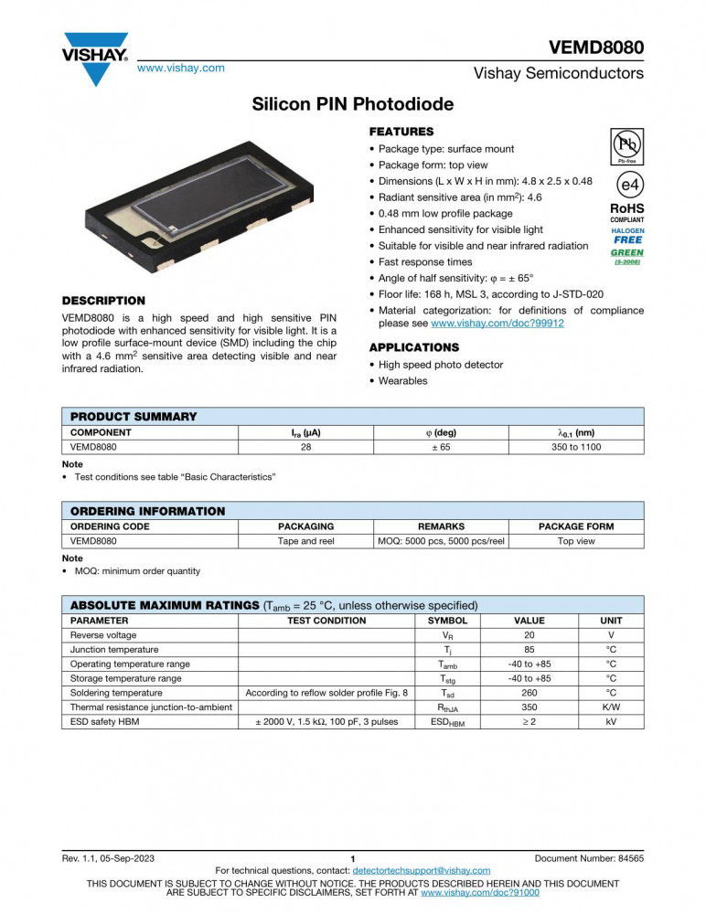 VEMD8080 technical document page 1