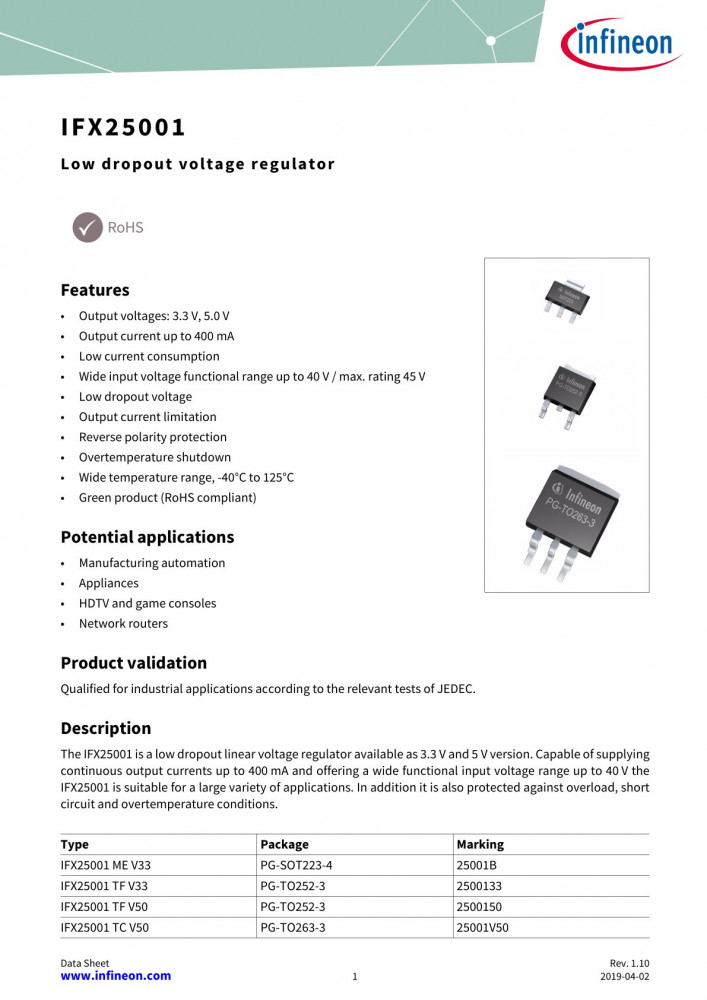 IFX25001 datasheet page 1