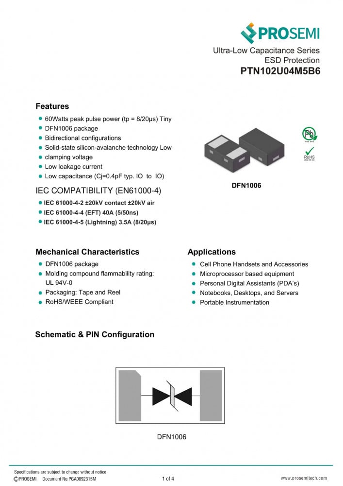 PTN102U04M5B6 datasheet page 1