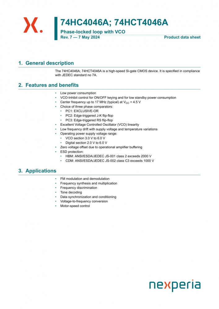 74HC4046AD technical document page 1