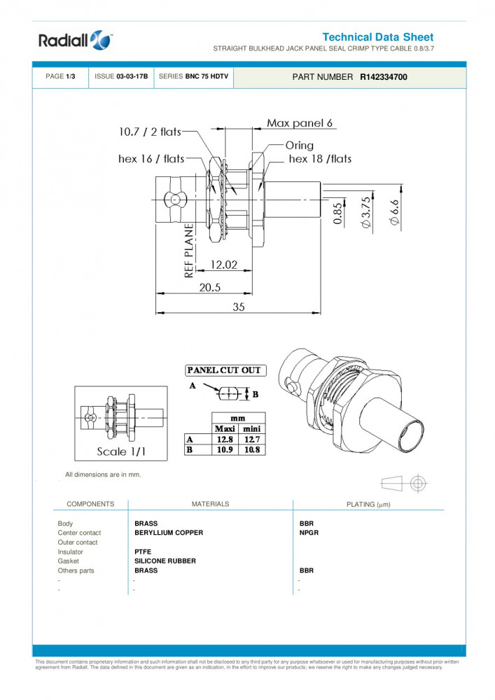 Radiall R142334700 datasheet, page 1