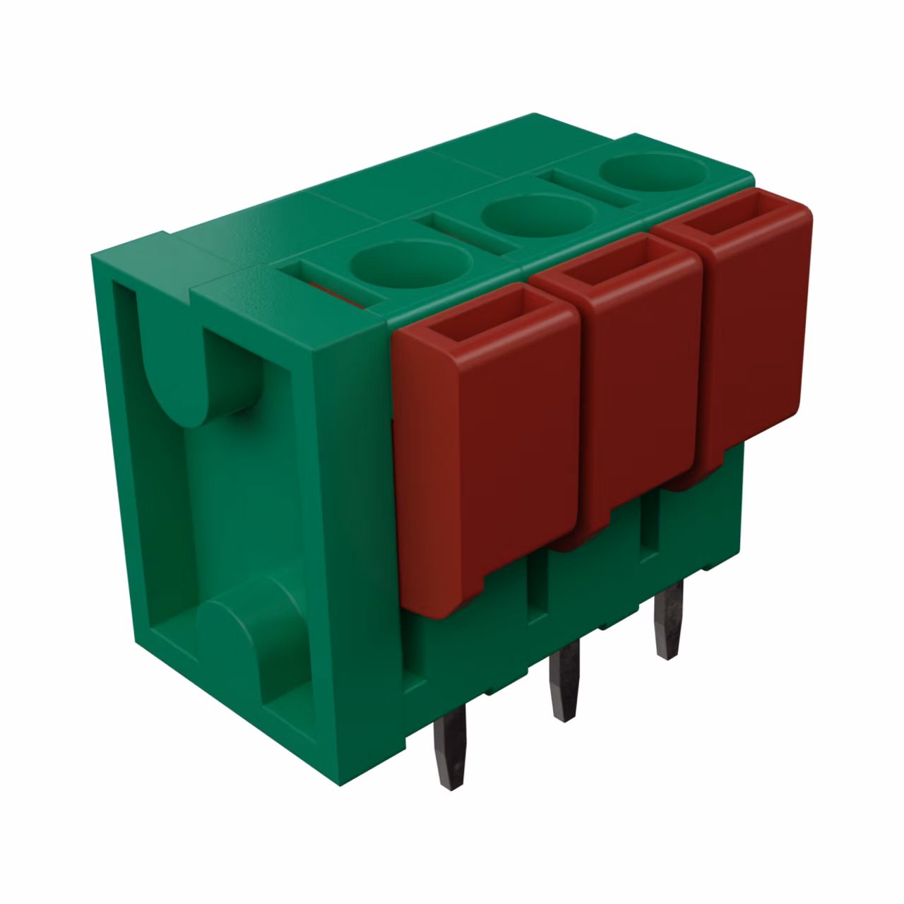 5.00mm Pitch, Eurostyle Fixed-Mount Push-Button Terminal Block, Vertical, 10A, 22-14 AWG, Green, 3 Circuits for sale