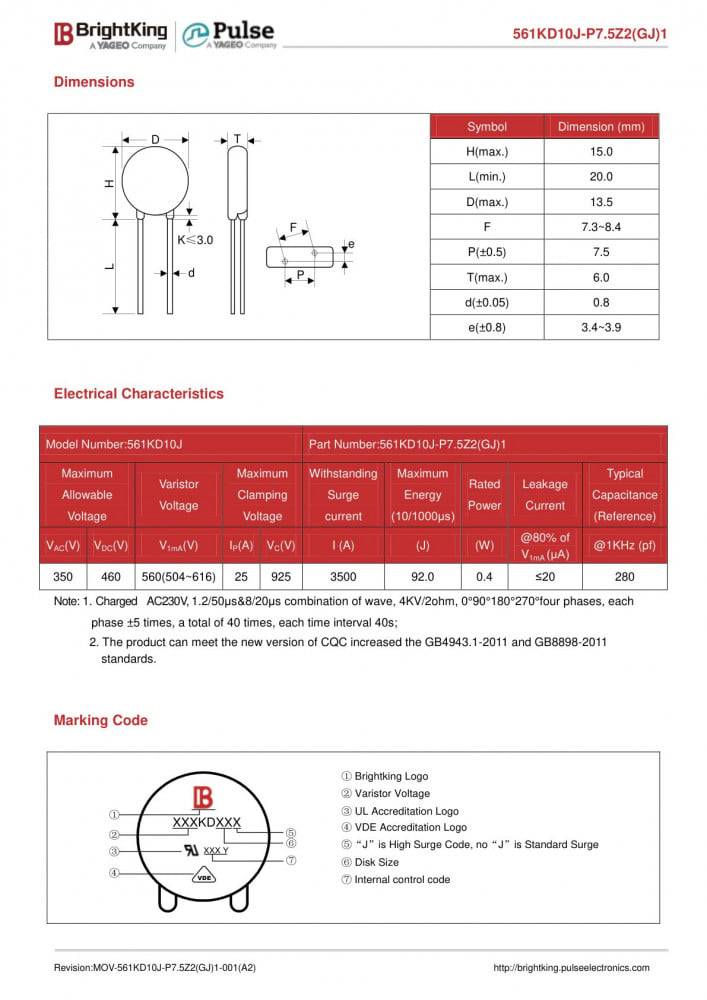 Brightking MOV datasheet page 2