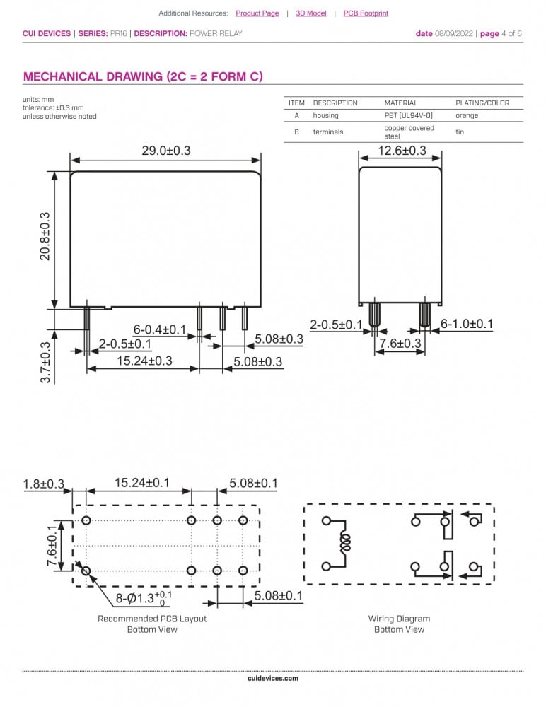 CUI PR16 datasheet page 4