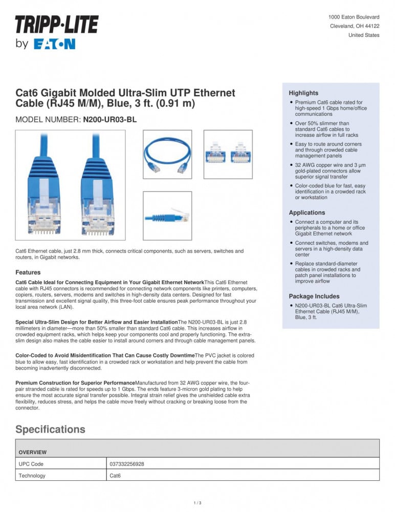 N200-UR03-BL technical document page 1