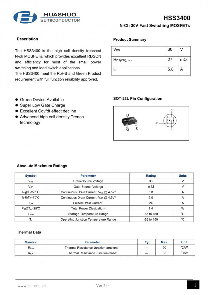 HSS3400 datasheet page 1