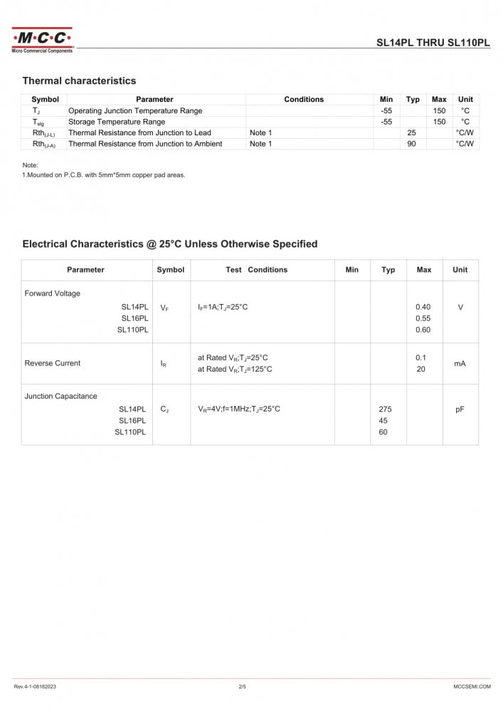 MCC SL110PL-TP datasheet page 2