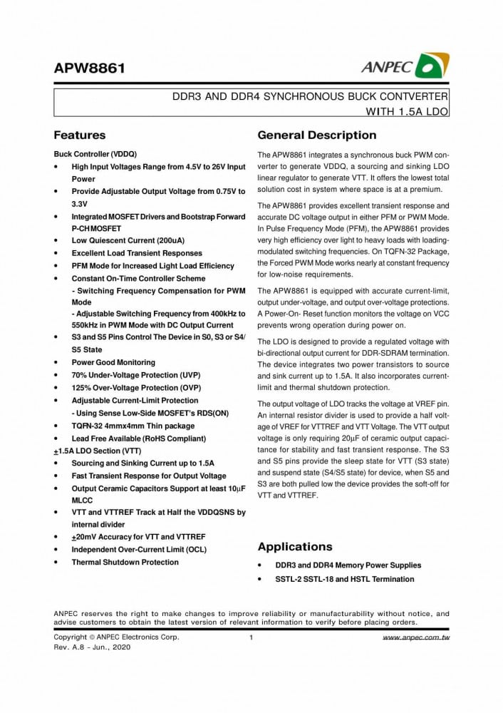 APW8861 datasheet page 1