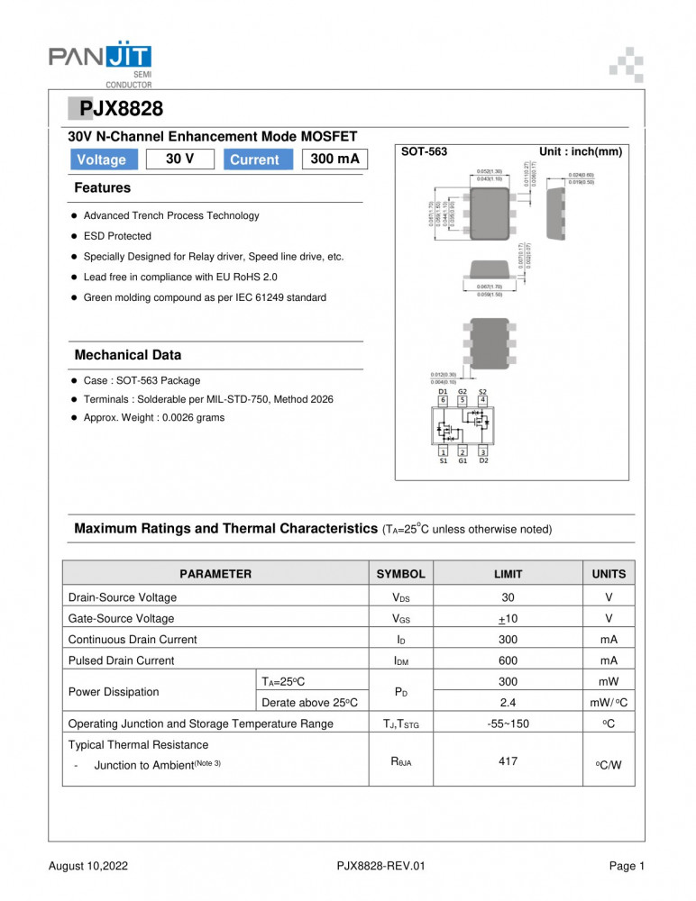 PJX8828 datasheet page 1