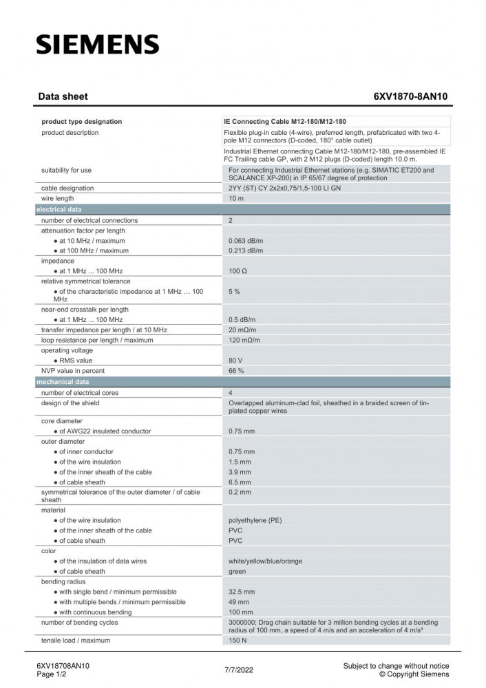 6XV18708AN10 technical document page 1
