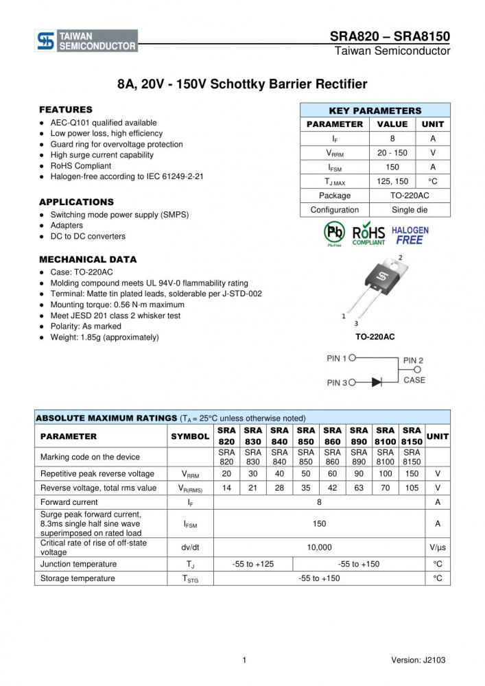 SRA830 technical document page 1