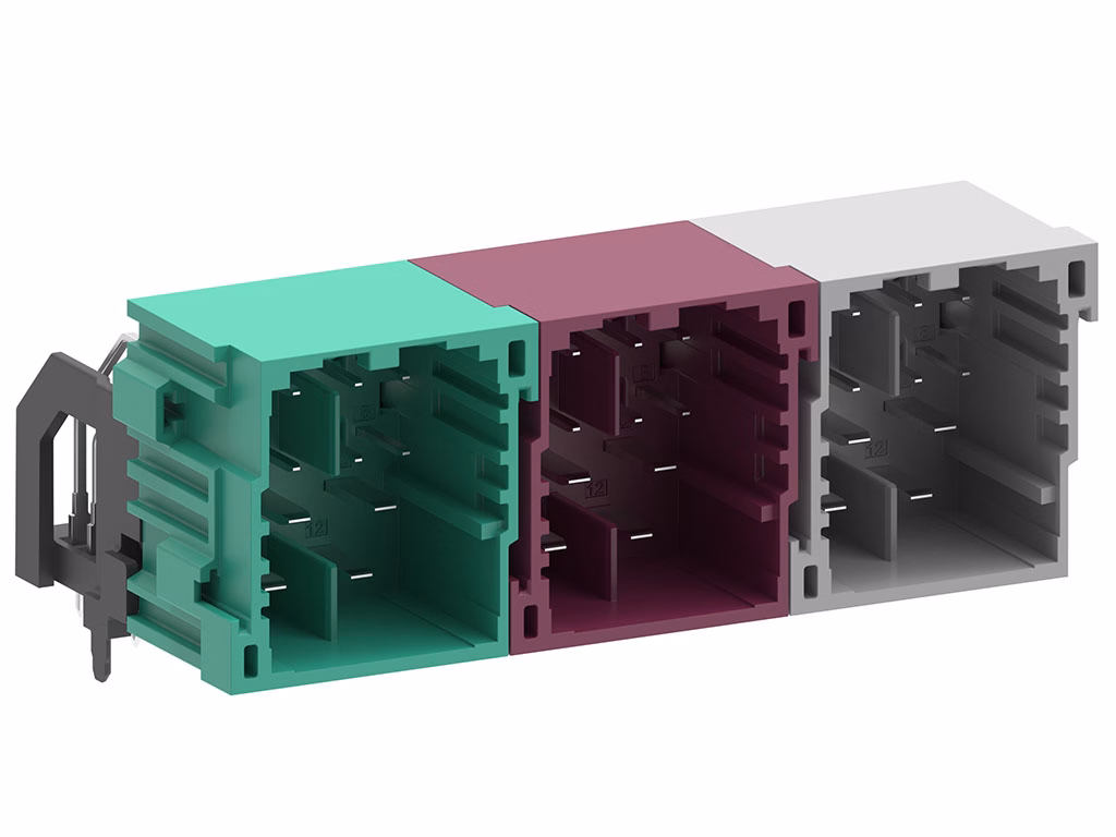 stAK50h 3 Bay Right-Angle Hybrid Header, 92 Circuits, Bay 1: 32 Circuits/Key 1/Black; Bay 2: 28 Circuits/Key 2/Green; Bay 3: 32 Circuits/Key 3/Dark Gray; Tube