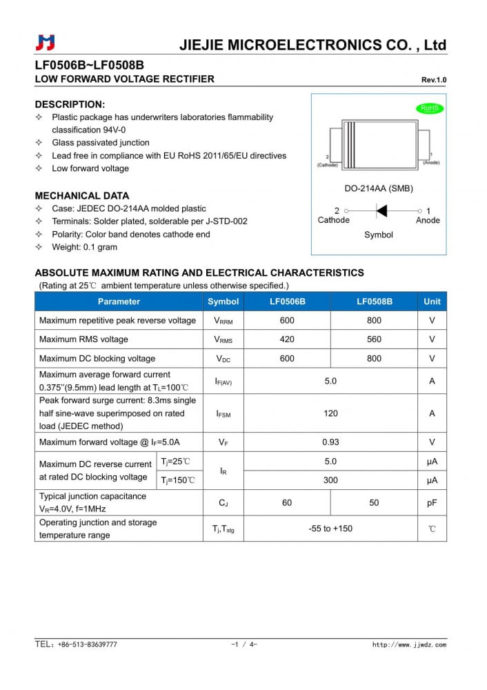 LF0508B datasheet page 1