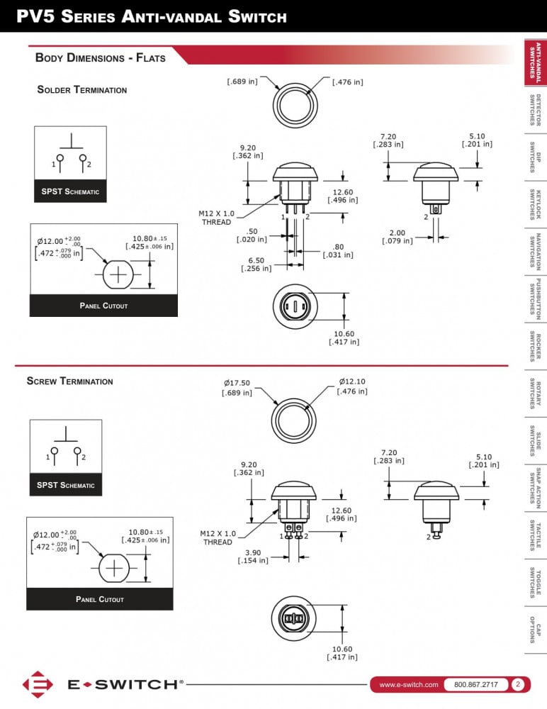 E-Switch PV5ORING technical document page 2