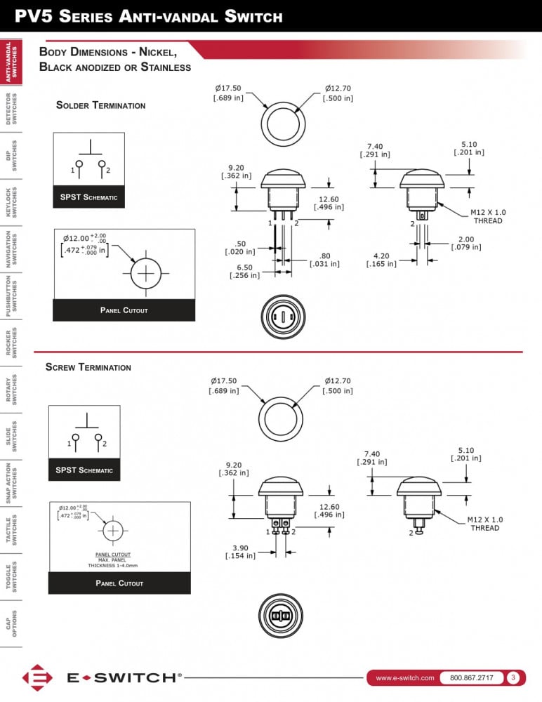 E-Switch PV5ORING technical document page 3