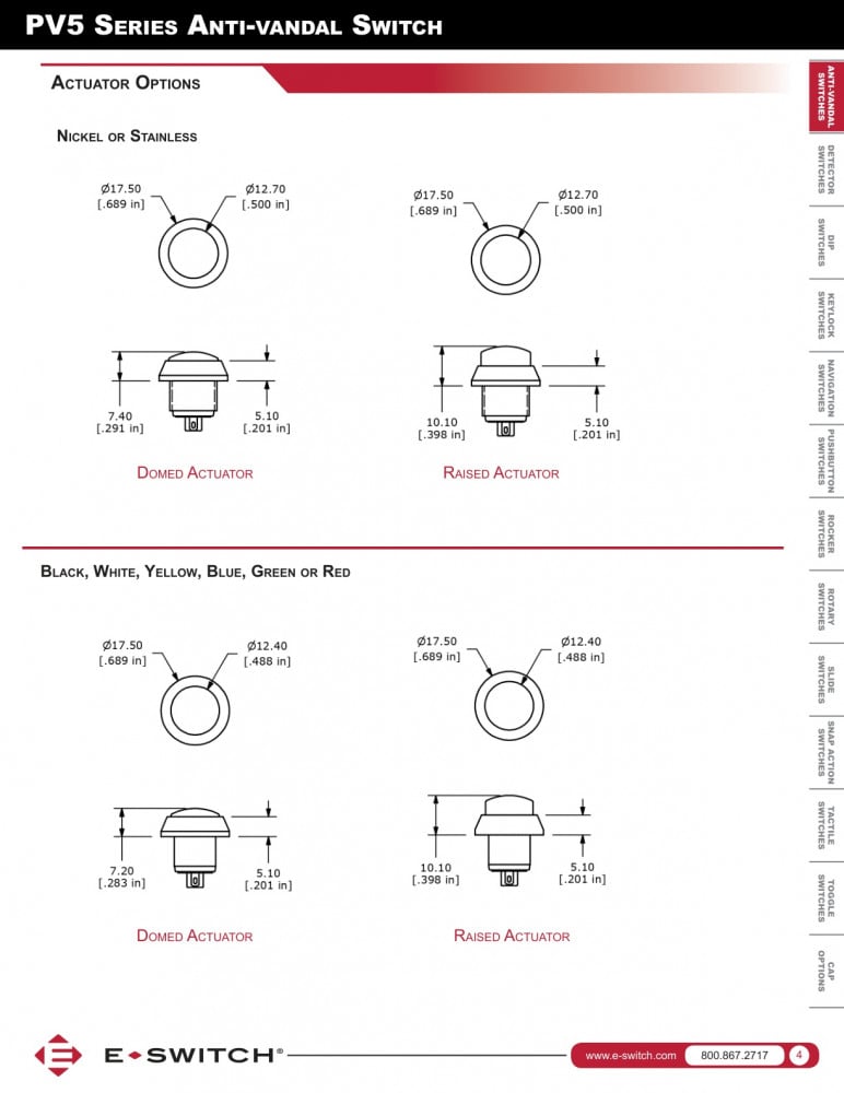 E-Switch PV5ORING technical document page 4