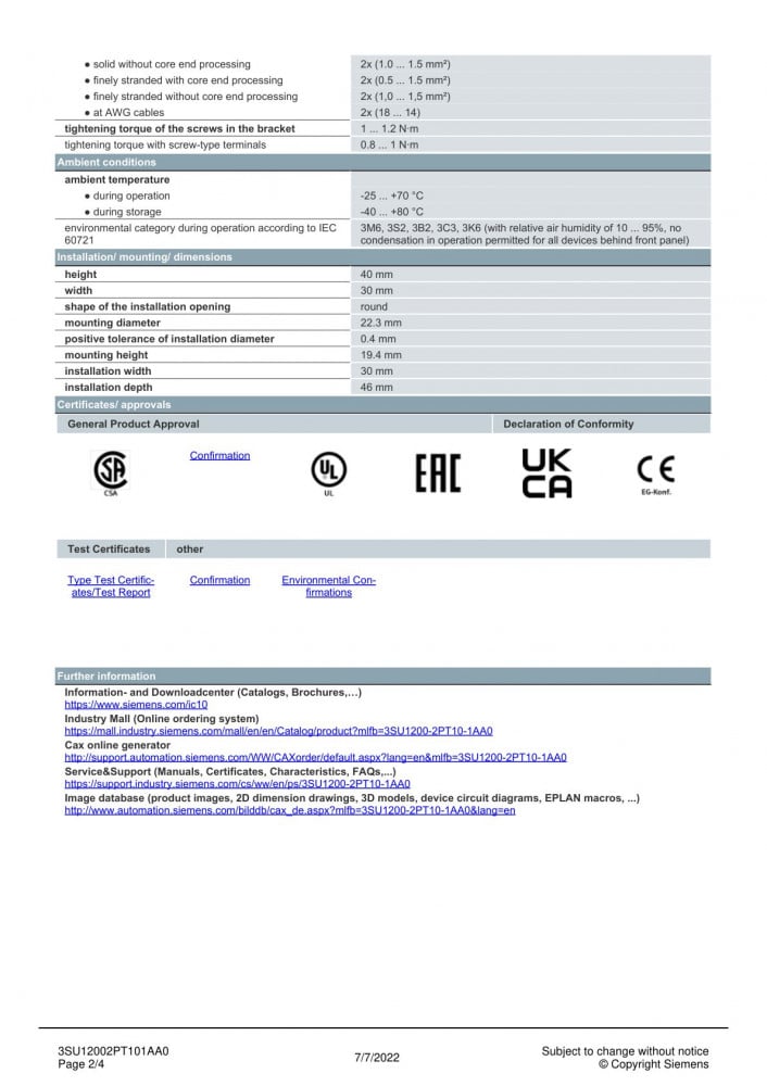 3SU12002PT101AA0 technical document page 2