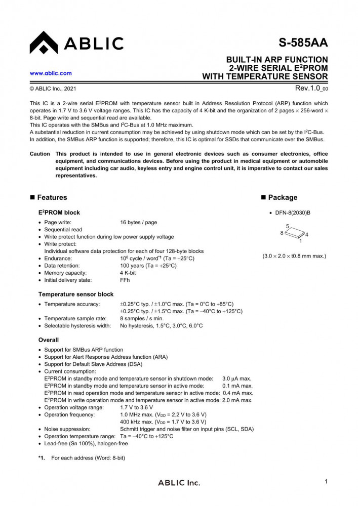 S-585AA datasheet page 1