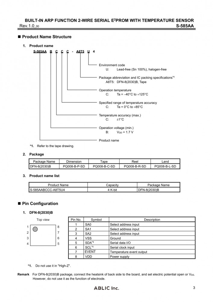 S-585AA datasheet page 3
