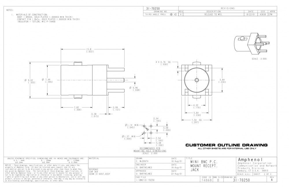 Amphenol 31-70250 technical drawing page