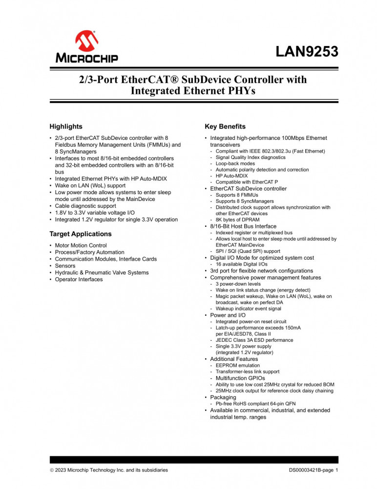 LAN9253 technical document page 1