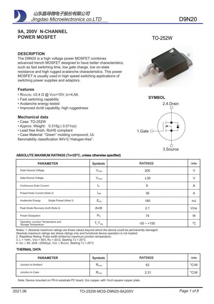 D9N20 datasheet page 1