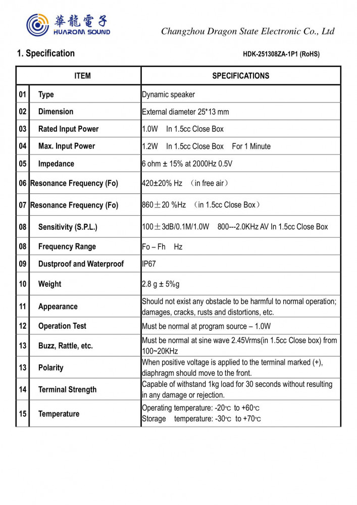 HDK-251308ZA-1P1 specification page 2
