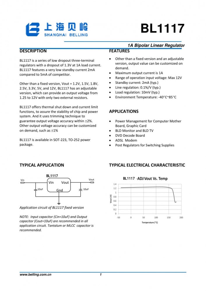 BL1117 datasheet page 1