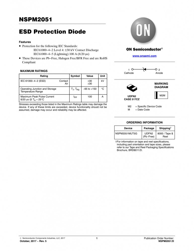 NSPM2051MUT5G datasheet page 1