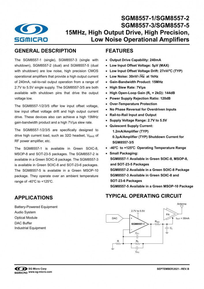 SGM8557 datasheet page 1