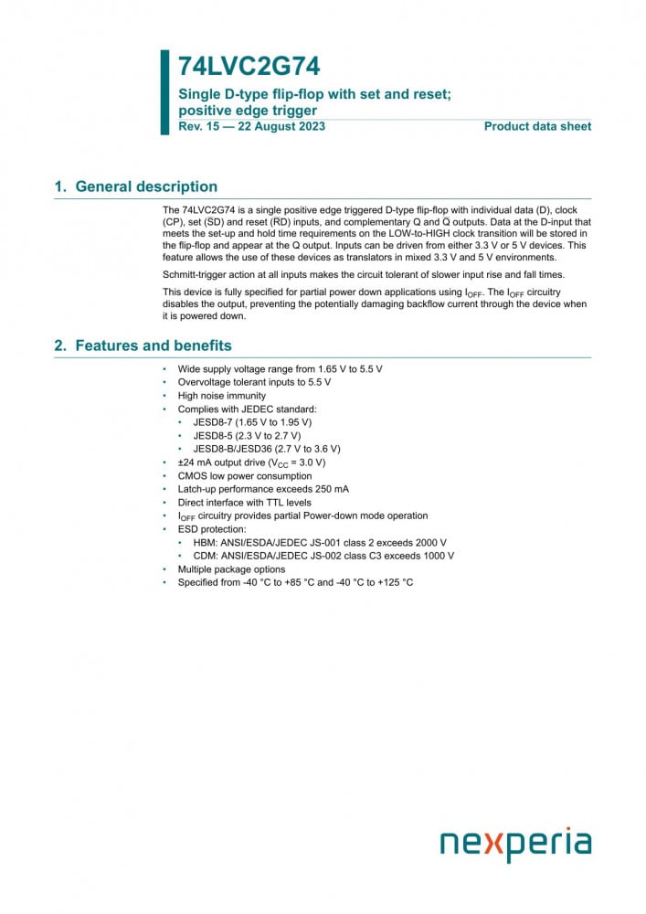 74LVC2G74 datasheet page 1