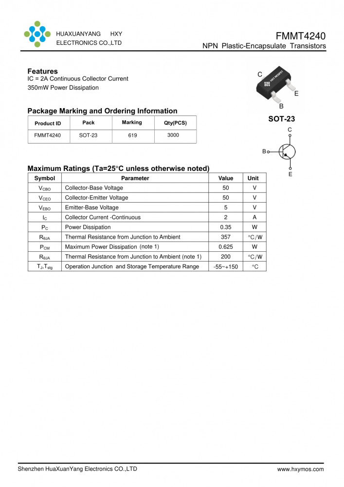 FMMT4240-HXY datasheet page 1